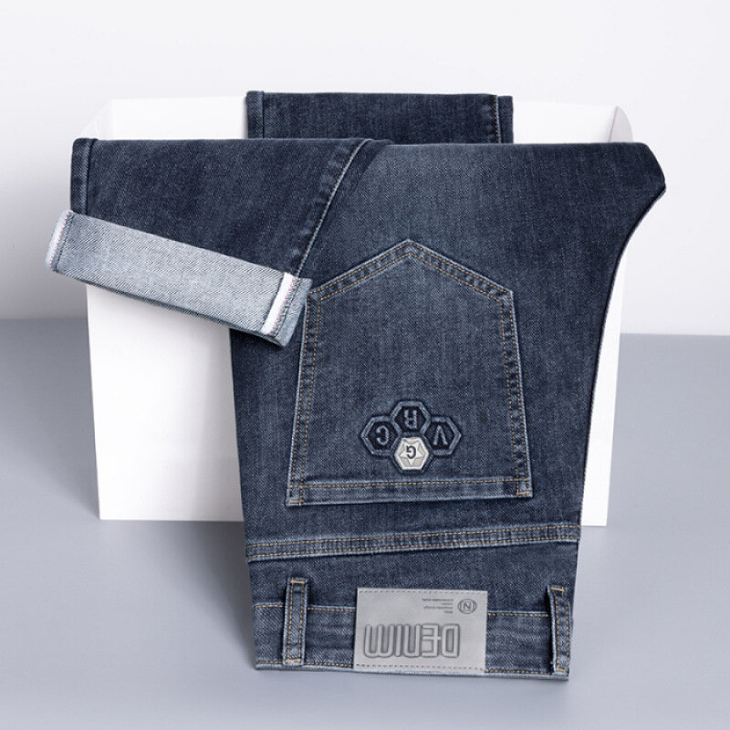 JYL Новые эластичные широкие джинсы мужские толстые прямые модные длинные брюки