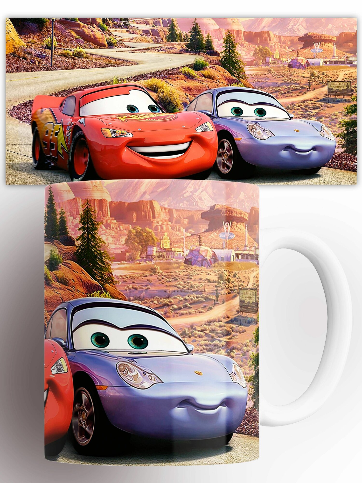 Кружка Тачки Молния Маккуин и Салли Lightning McQueen and Sally мультфильм детская с принтом 330 мл