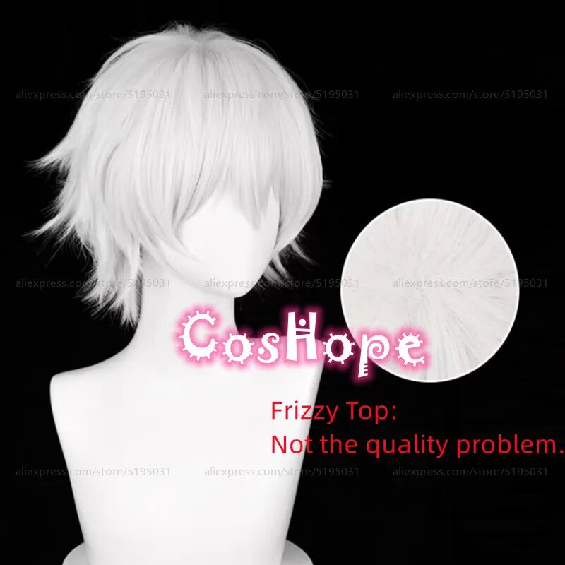 Парик для косплея Kaneki Ken, 30 см, короткий вьющийся серебристо-белый парик, косплей, аниме, парики для косплея, термостойкие синтетические парики