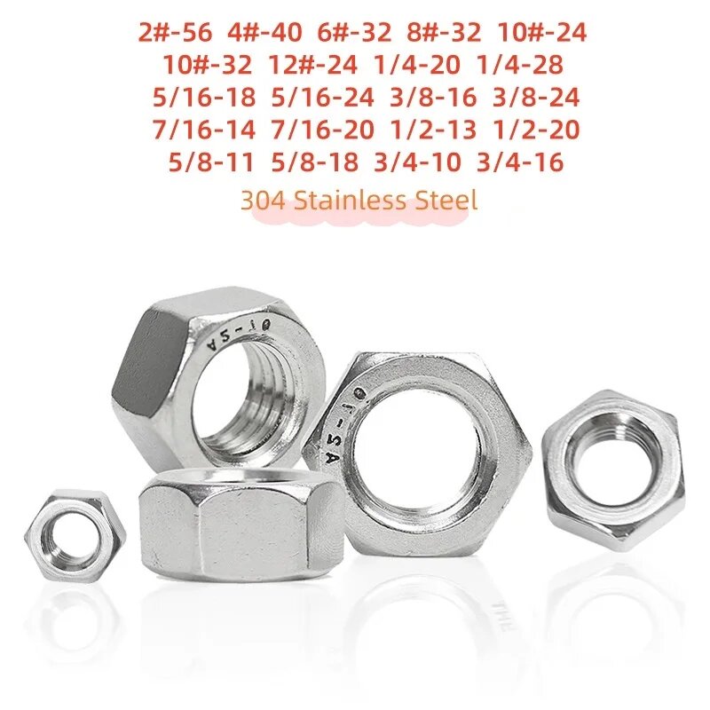 1-30 шт UNC 2 # От -56 до 3/4-16 304 A2-70, нержавеющая сталь, стандарт Великобритании, США, грубая тонкая резьба, шестигранная шестигранная гайка, крепежные детали