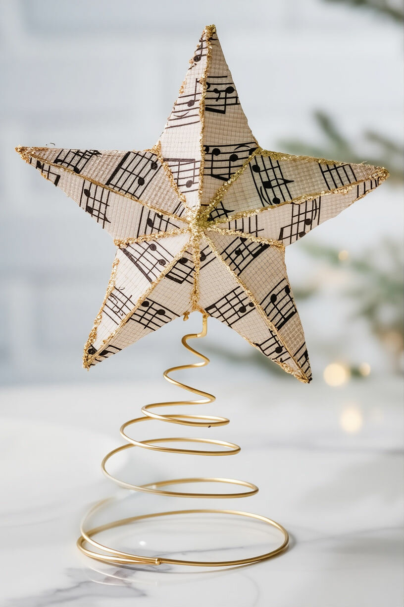 Ёлочная верхушка звезда клементина , полиэстер, молочная с золотым, 22 см, Winter Deco 2007658