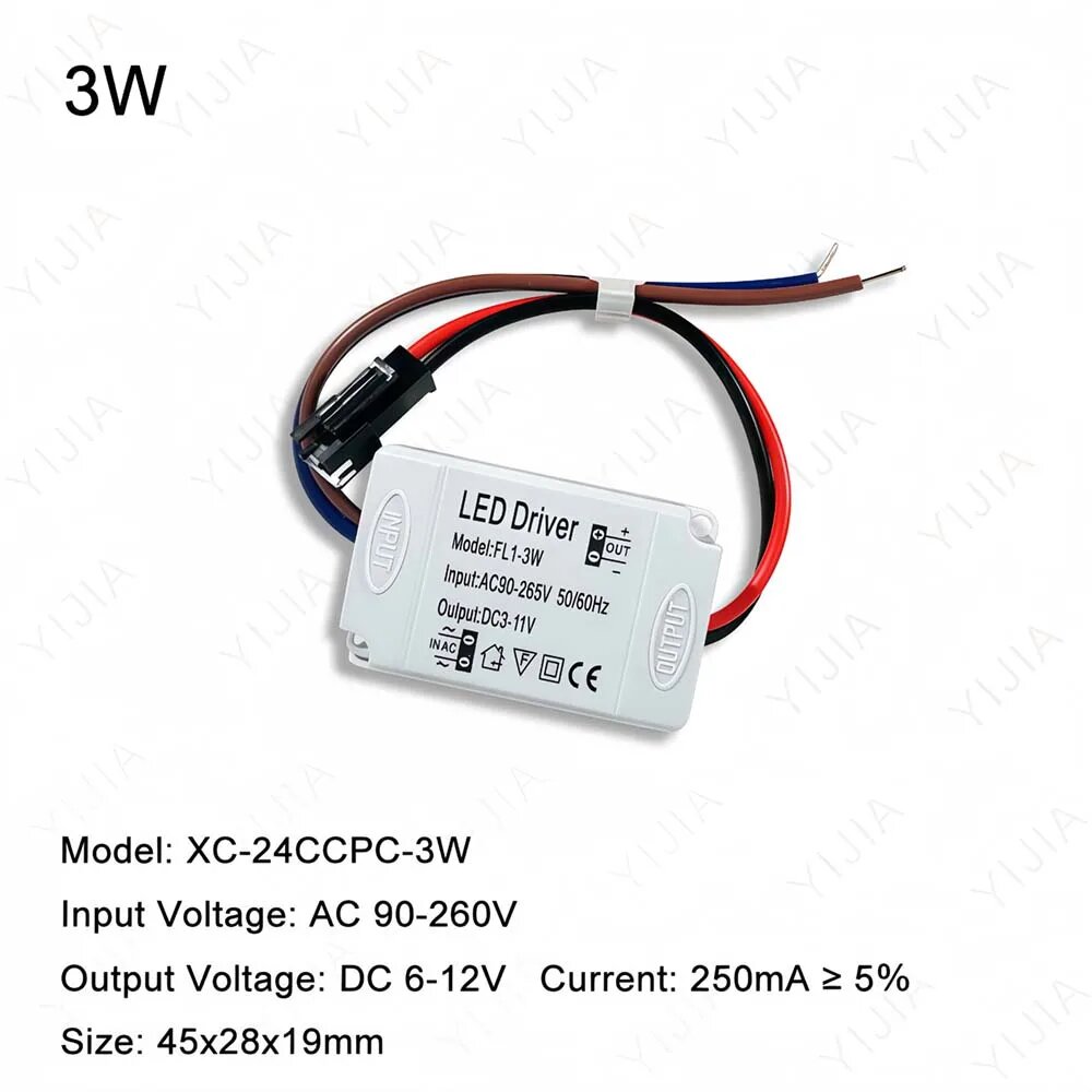 LED драйвер 3Вт, DC 6-12V, AC 90-260V, XC-24CCPC-3W