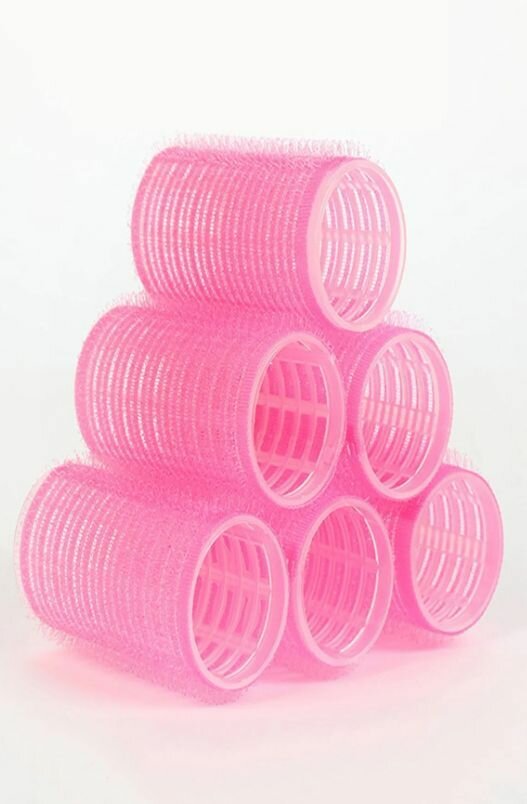 Бигуди Harizma на липучке , розовые 44x63 мм 12 шт , h10551-44