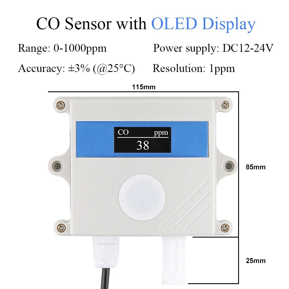 Датчик угарного газа UICPAL 0-1000 ppm RS485 with Display