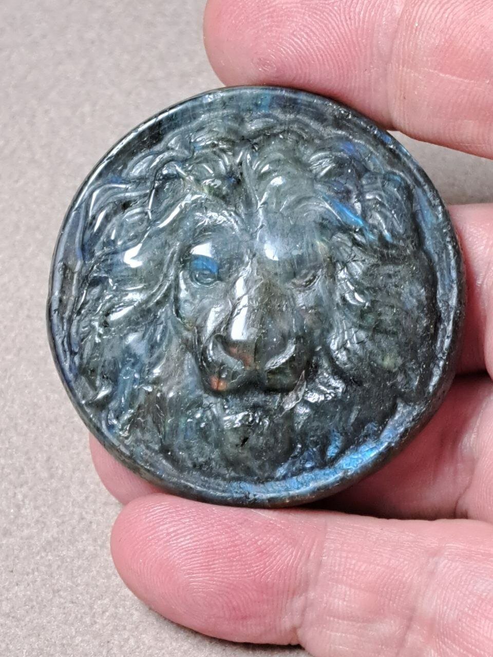 Фигурка лев, лабрадор, натуральный камень, декор для дома, для интерьера, талисман, оберег, амулет, сувенир, 40 гр