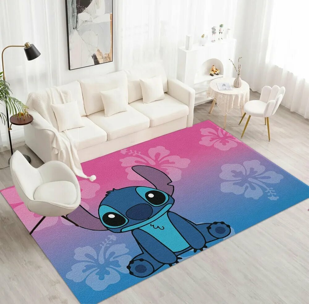 DISTAN Ковер Stitch/ мультяшный коврик с рисунком стежка, Коврики с персонажами, Милые Розовые Синие животные, Ковер в подарок, Любители анимации для спальни, гостиной, детской комнаты, Домашнего декора, Коврик для пола 2 x 3 120x80 см