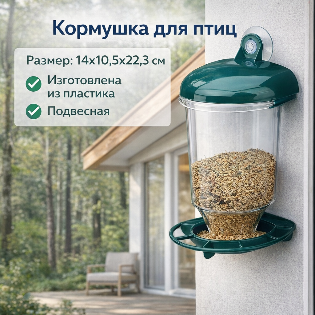 Кормушка для птиц 14х10,5х22,3см пластик, для сухого корма, 228г