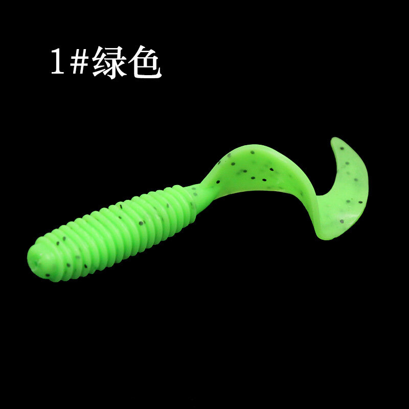 Рыболовная мягкая силиконовая приманка Твистер/Grub/Curly Tail Grub, имитация личинки с закрученным хвостом 7 см/3 г, 10 шт, зеленая