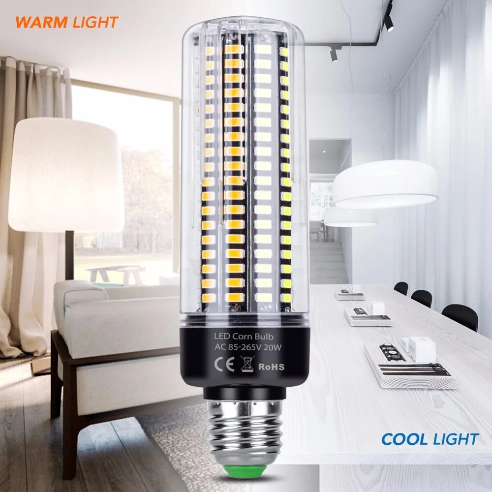 Светодиодная лампа-кукуруза WENNI E27 220В Warm White, E27 156leds 15W