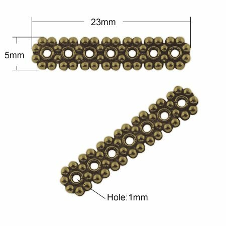 Разделитель, 23х5х2мм, цветочки, на 7 отверстий, базовый материал - цинковый сплав, бронзового цвета с чернением, 20 шт.