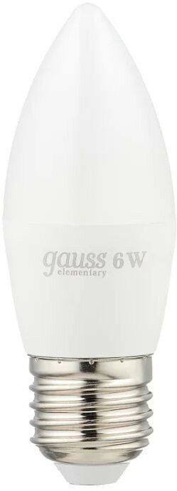Лампа светодиодная Gauss Elementary 6Вт цок: E27 свеча 220B 4100K св. свеч. бел. нейт. C37 (упак:10шт) (33226)