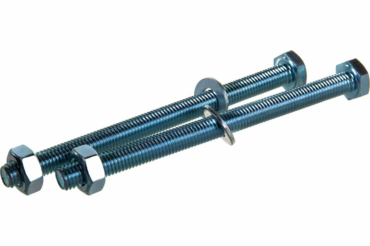 Tech-Krep болт DIN 933 шестигранная головка оцинкованный M10x140 с гайкой и двумя шайбами 2шт