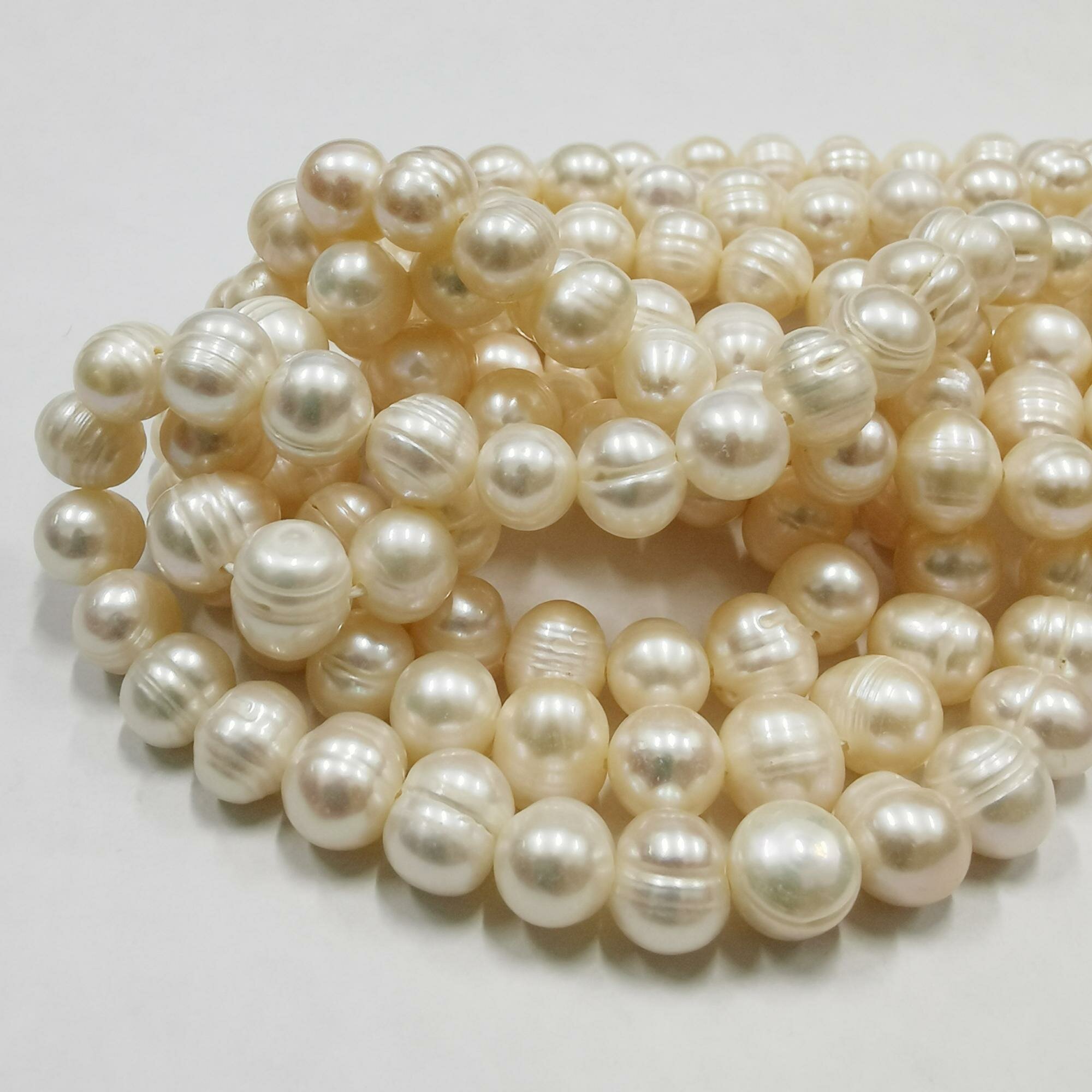 Бусина из жемчуга, 6-10мм, барокко, белая, 43 шт, низка