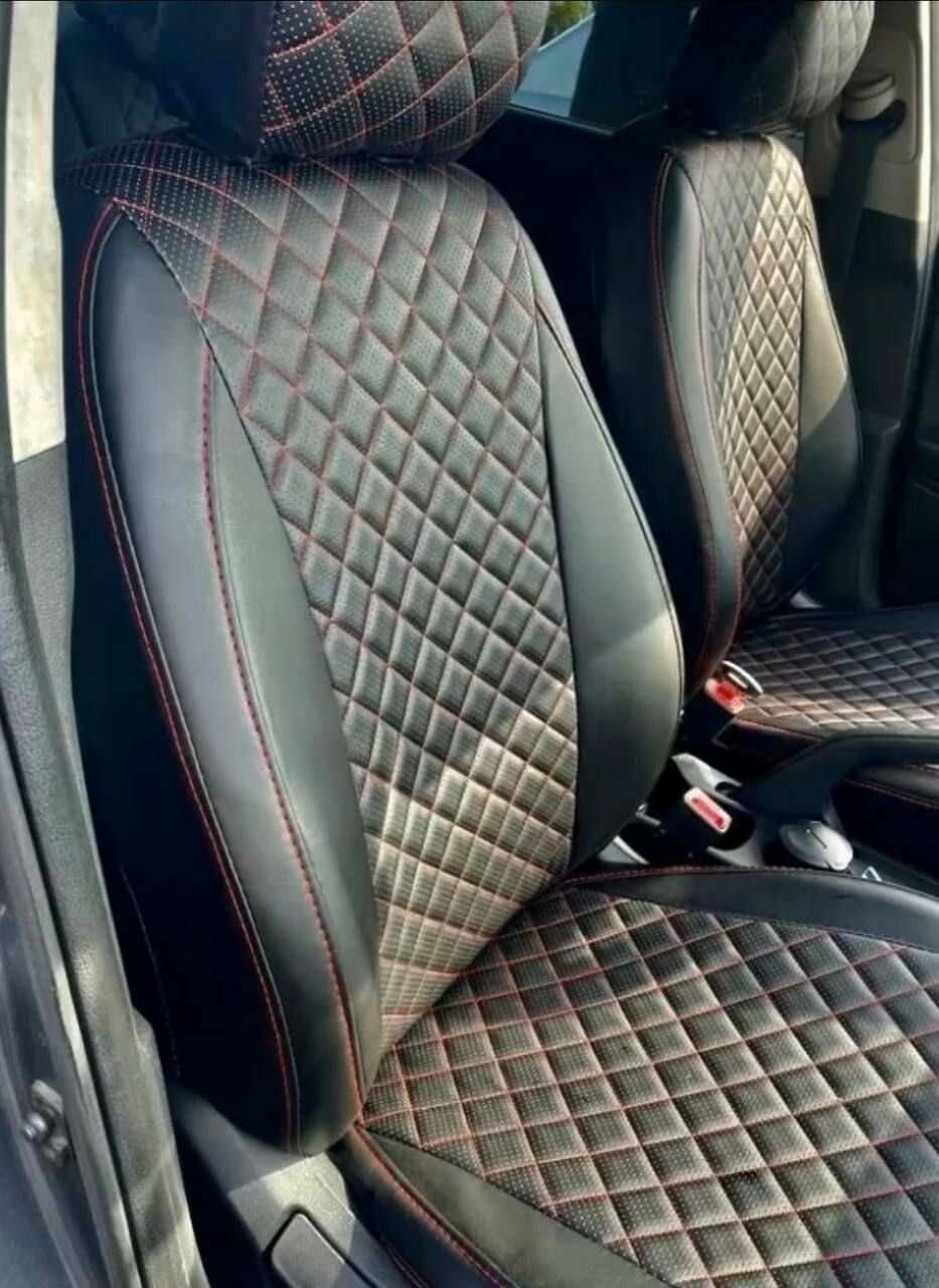 Авточехлы с ромбом для Hyundai Solaris 2 (задняя спинка 60/40) с 2017 г. / Kia Rio 4