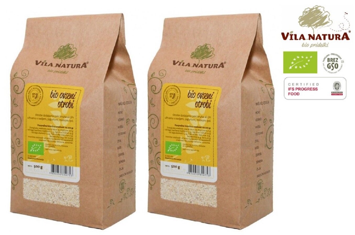 Отруби овсяные жерновые био Vila Natura Словения 2х500г
