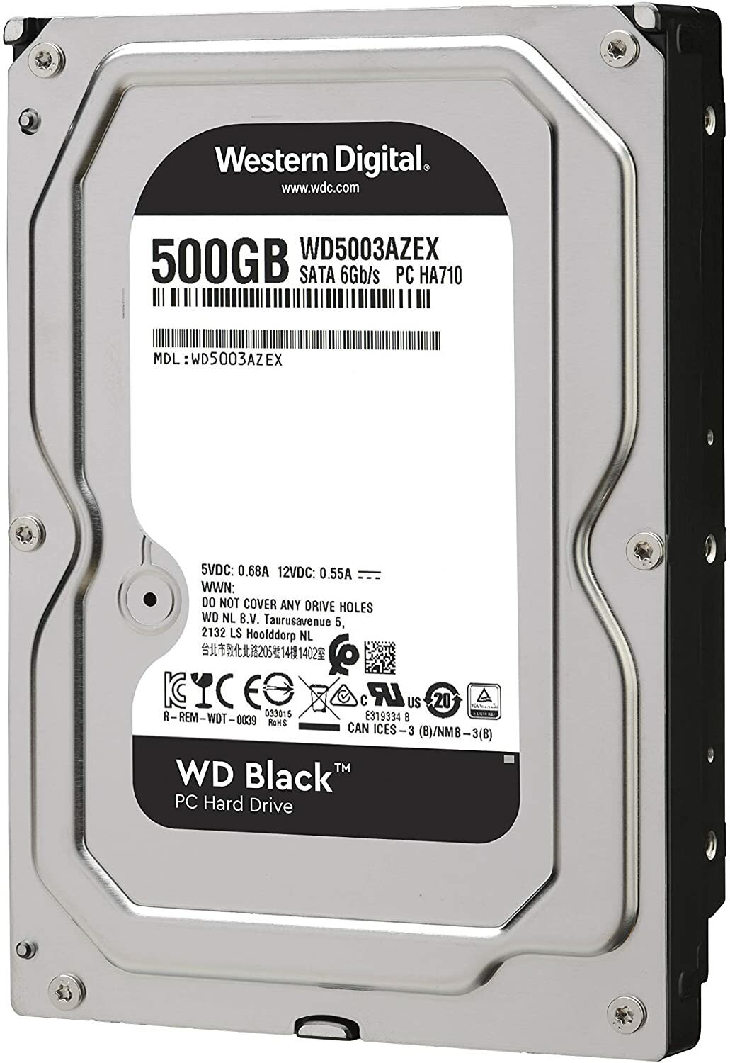 Жесткий диск HDD 500Gb Western Digital, SATA-III, 64Mb, 7200rpm, Black (WD5003AZEX)