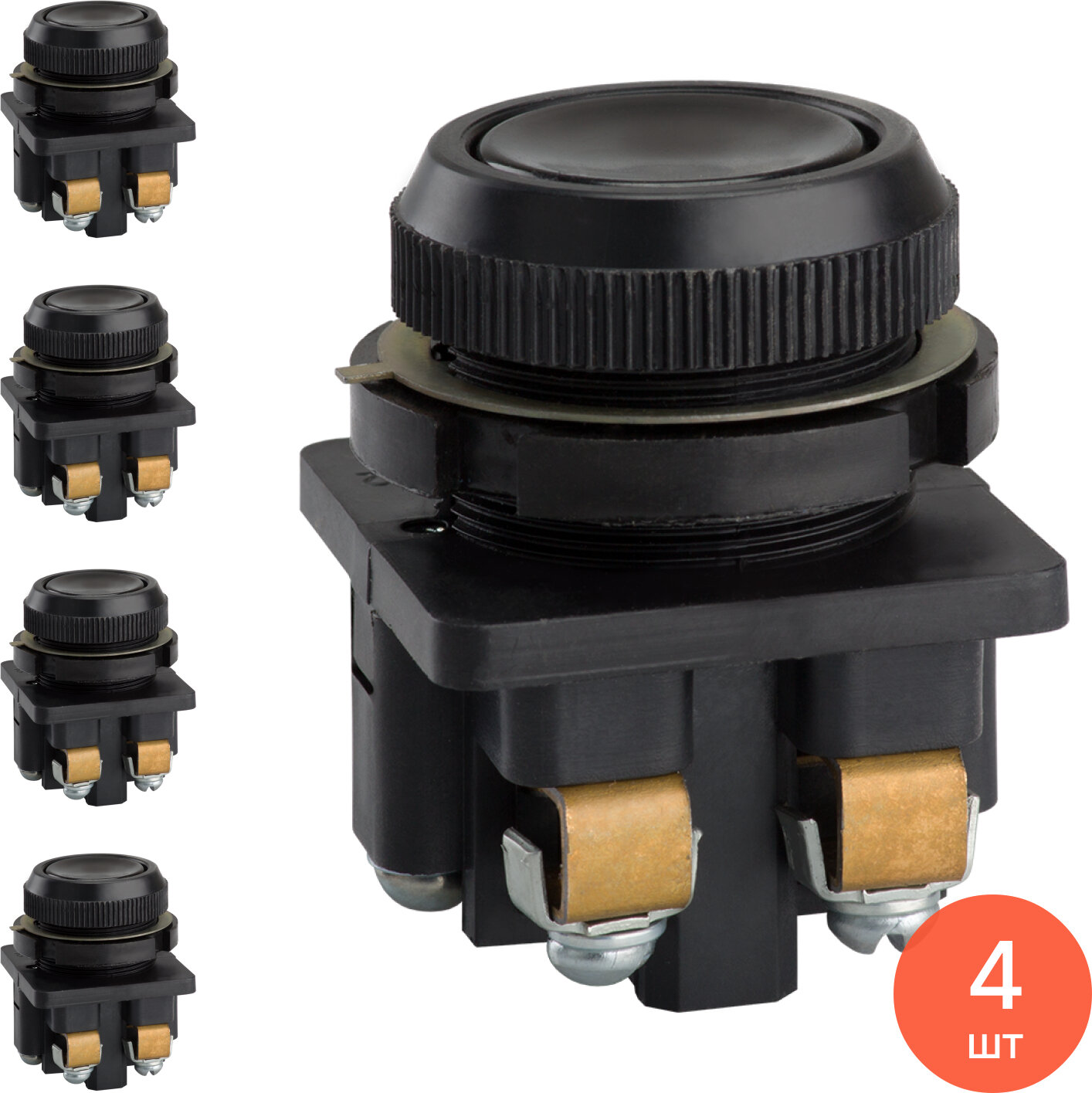 Выключатель кнопочный КЭАЗ КЕ 011-У3-исп.2, цилиндрической формы, пластиковый, черный, 12В IP40 / электрика (комплект из 4 шт)