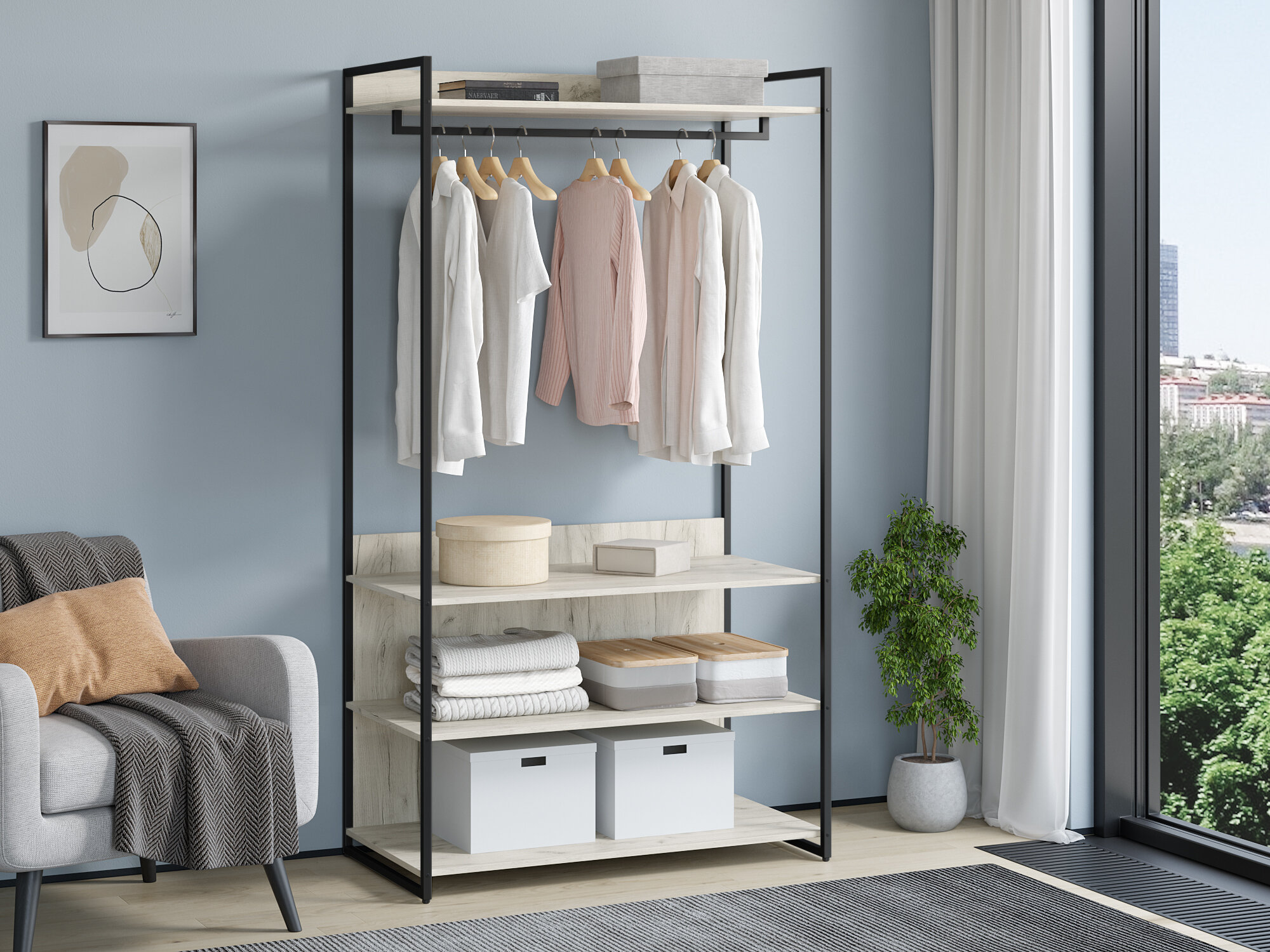 Стеллаж Urban Лофт 02 Белый/Дуб крафт белый с полками