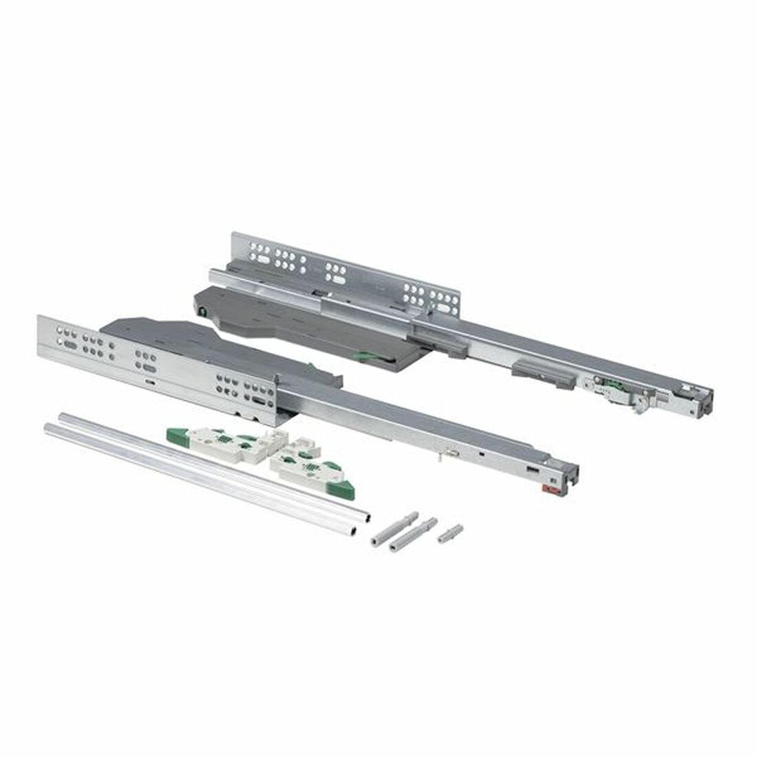 Направляющие для выдвижных ящиков скрытого монтажа L-500 push to open + доводчик ДСП до18mm с замками AKS SMART полное выдвижение