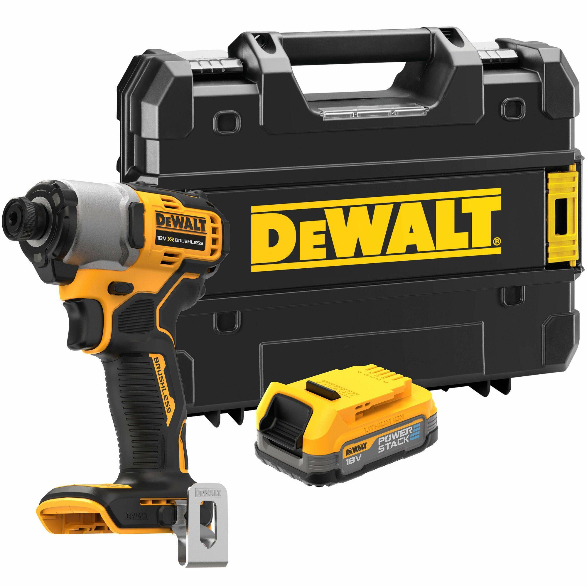 Аккумуляторный шуруповерт DEWALT "DCF840E1T", бесщеточный, ударный, с подсветкой, в кейсе