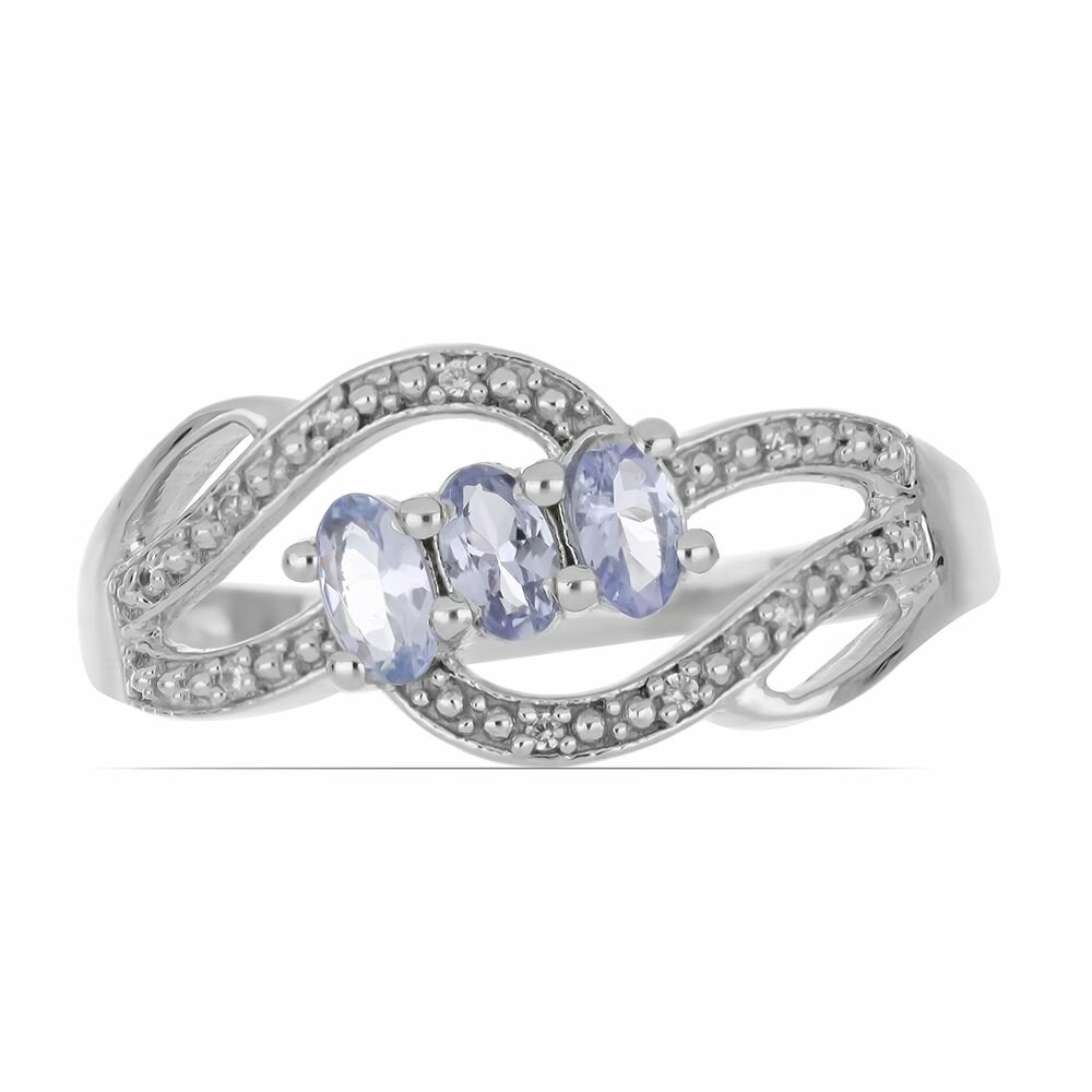 Кольцо, серебро, 925 проба, родирование, танзанит, циркон