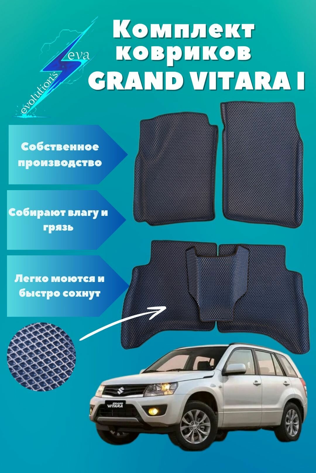 Автомобильные ковры с бортами EVA для SUZUKI GRANT VITARA I (1997-2005)