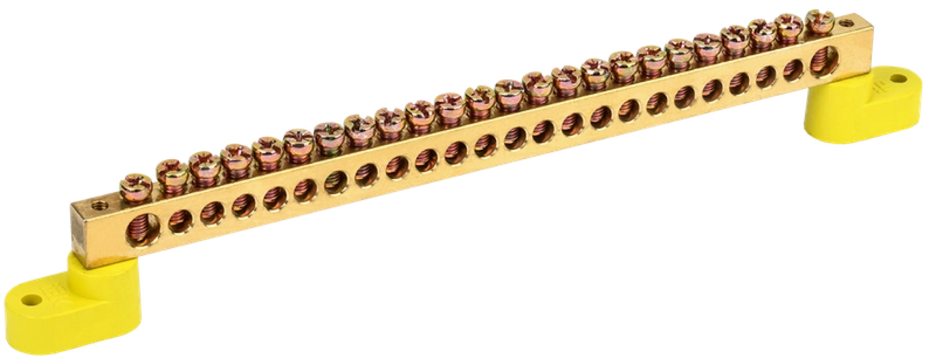Шина IEK / ИЭК ШНИ-8х12-24-У2-Ж PE земля, на двух угловых изоляторах, контактная группа качественная латунь, 222×29×29.3мм, DIN-рейка, 125А / соединитель проводов