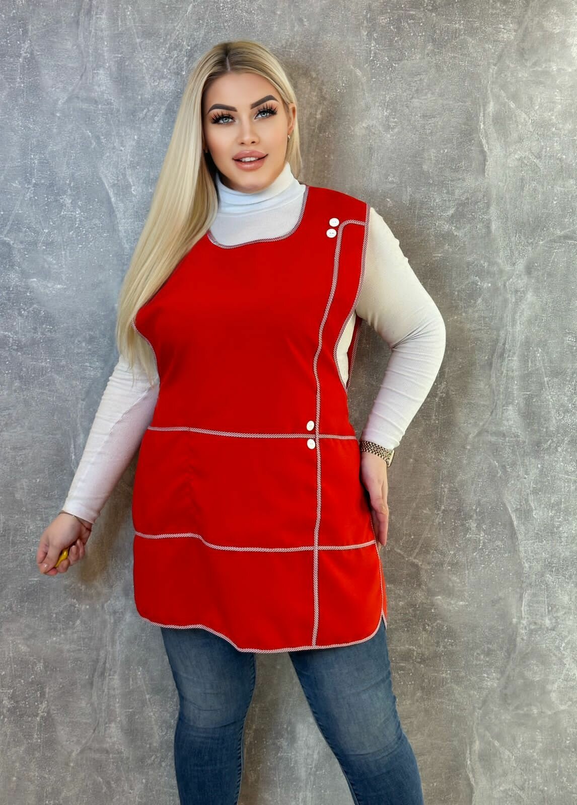 Фартук рабочий женский Пуговка из Габардина. Халат парикмахерский, сарафан универсальный подходит для продавцов, уборщиц, поваров, флористов и парикмахеров