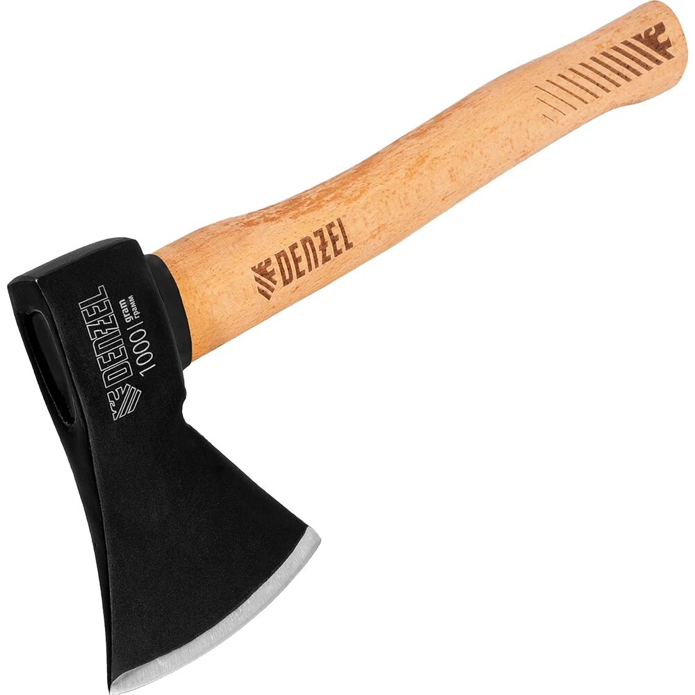 Кованый топор Denzel 1000 г, буковое топорище 21634, из высокоуглеродистой, черное