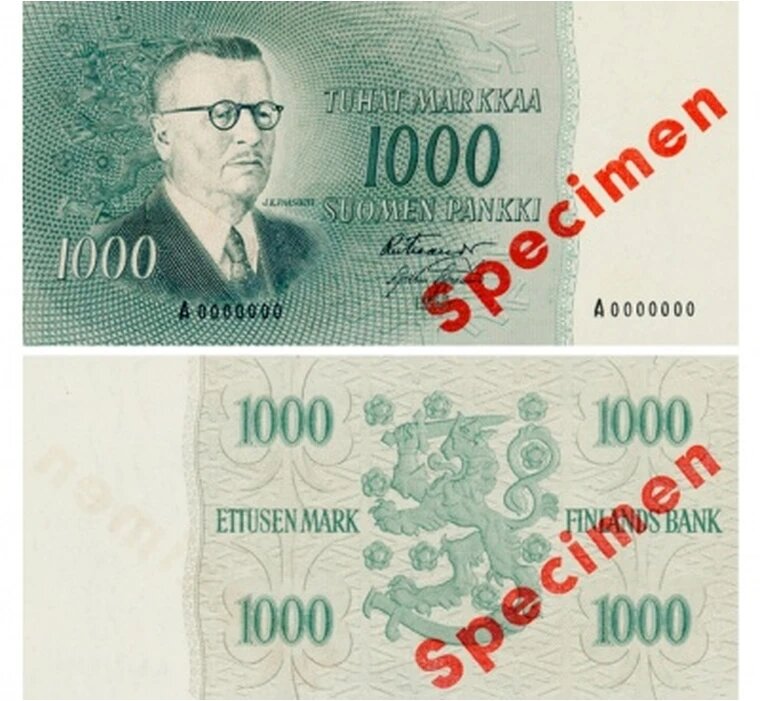 1000 марок 1955 образец, Финляндия, сувенирная копия, банкноты и купюры редкие коллекционные
