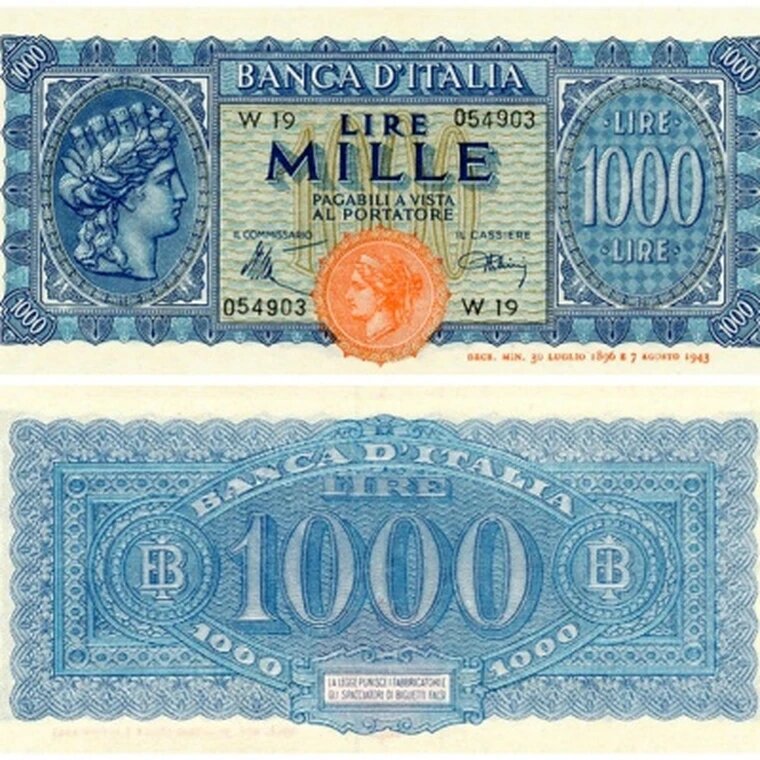 1000 лир 1944 года Италия, сувенирная копия, банкноты и купюры редкие коллекционные
