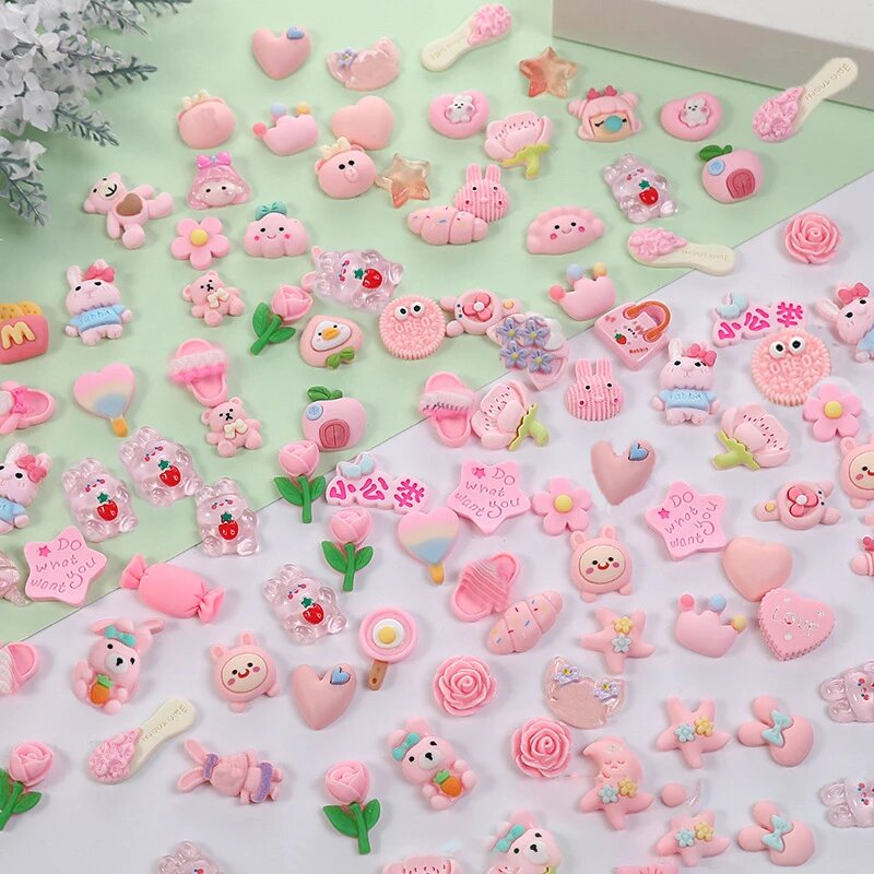 Смешанные мультяшные кабошоны SNQP 20/50/100 шт. Розовый, 100 Pcs, Pink Mixed