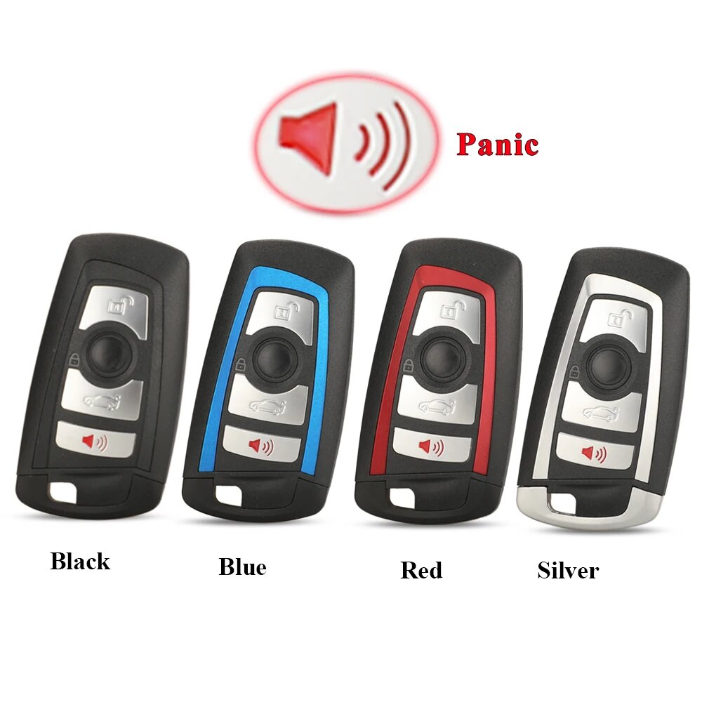 Jinyuqin Smart Car Key Shell Чехол с дистанционным управлением без ключа для BMW CAS4 F FEM 3 5 7 серии E90 E92 E93 X5 F10 F20 F30 F40 Panic FOB Auto черный, 4 Buttons Panic