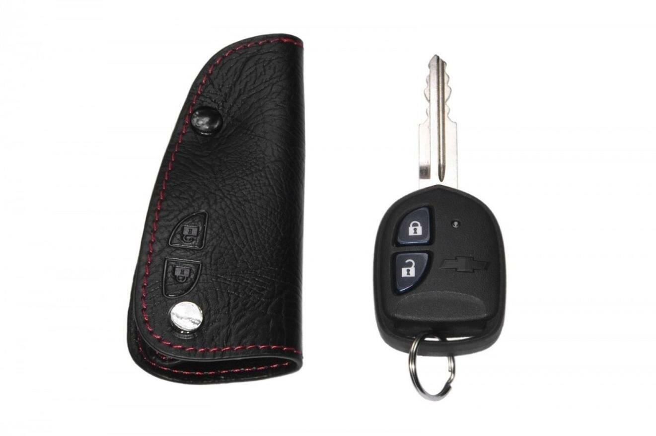 Чехол BGT для автомобильного ключа Chevrolet (Шевролет), кожа, влагозащитный, ударопрочный, черный