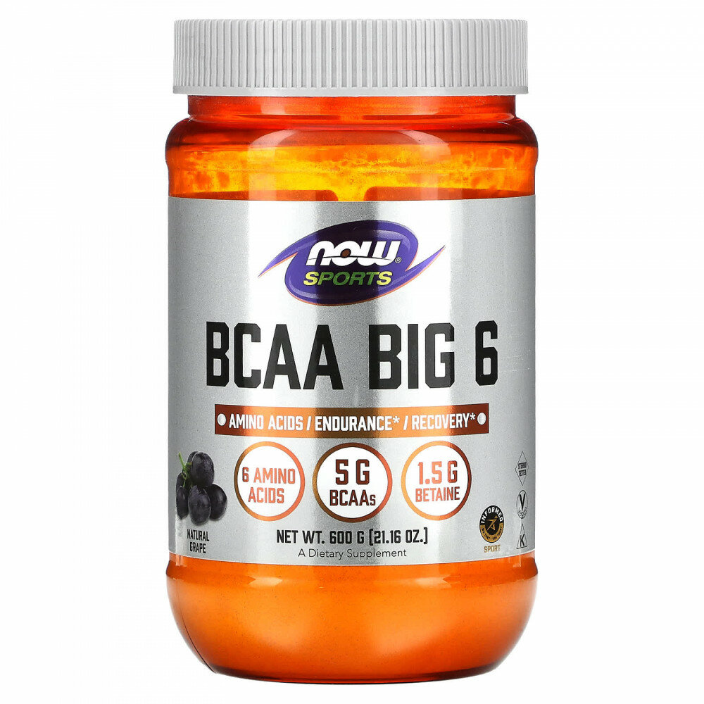 NOW Foods, Sports, BCAA Big 6, со вкусом винограда, 600 г (21,16 унции)