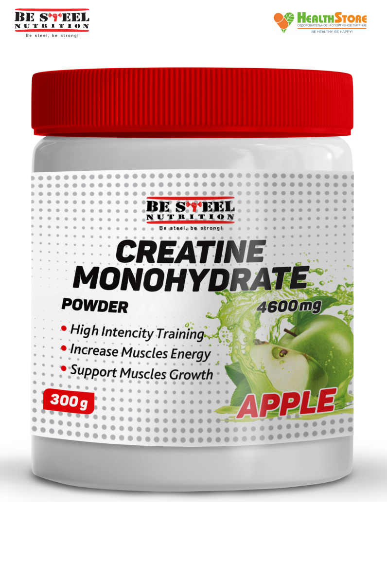 Креатин микронизированный Be Steel Nutrition Creatine Monohydrate 300г (яблоко)
