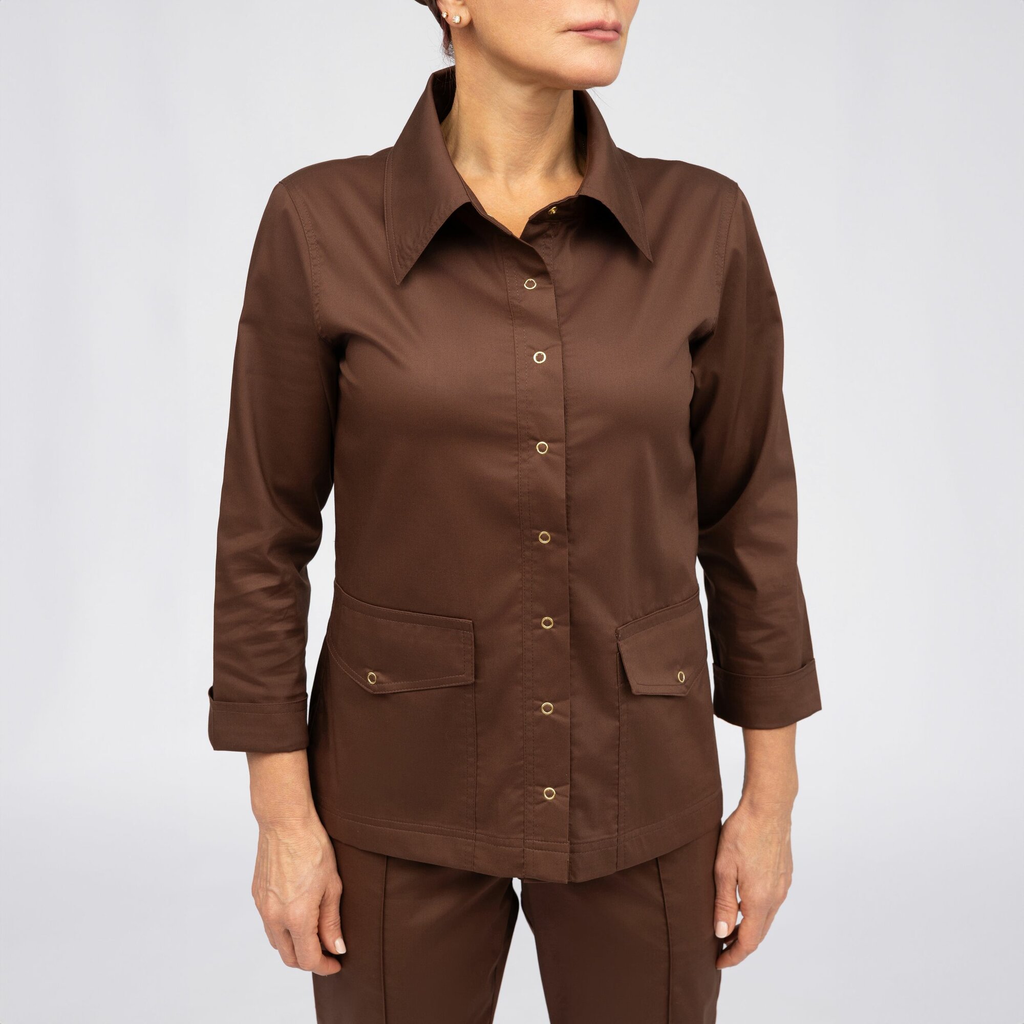 Медицинская рубашка коричневая с рукавом 3/4 бренда монк 42 размера