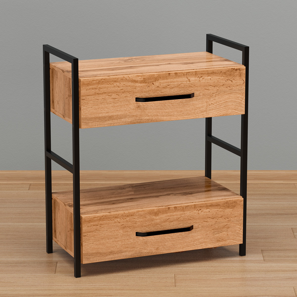 Комод на металлических стойках Сусар 4В дуб Вотан ш70/г34/в82