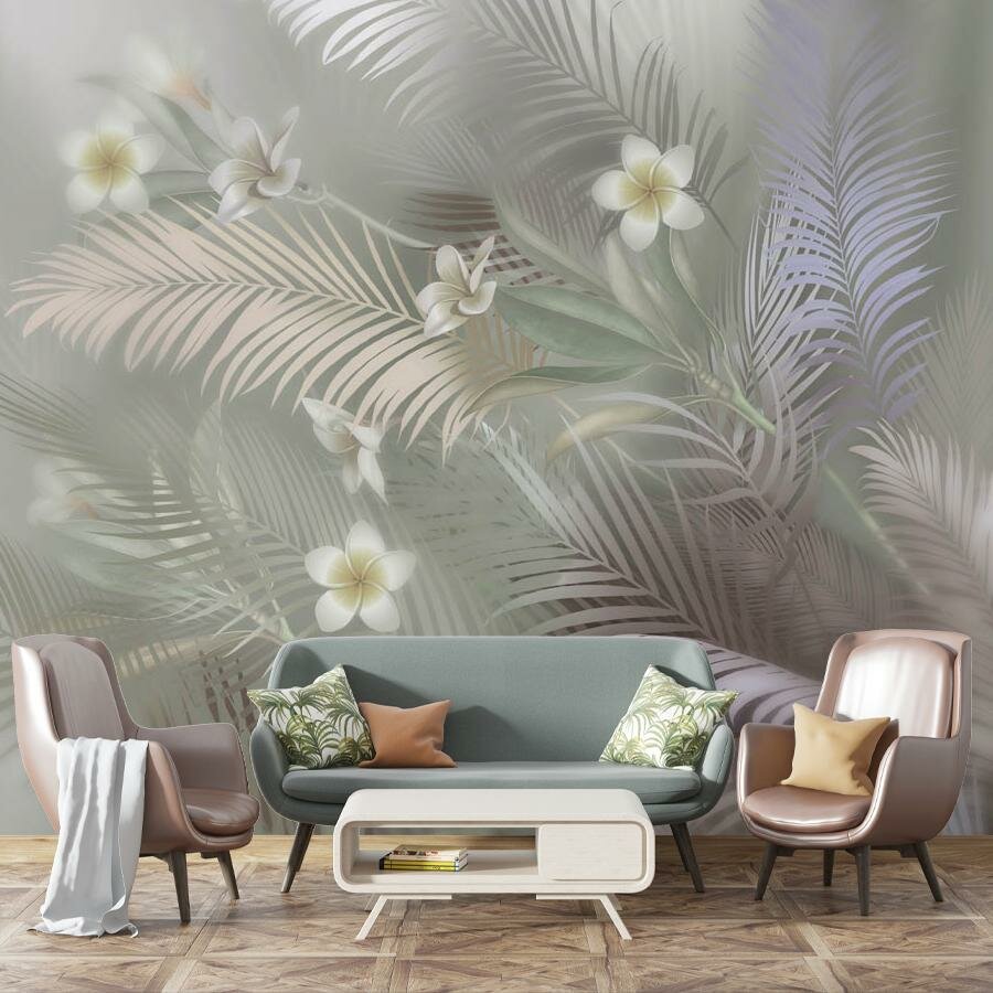 Фотообои в спальню нежные цветы с веточками 13-679-S-Флок 270 x 200 см (ВхШ) Бесшовные, флизелиновые, влагостойкие обои MasterFresok