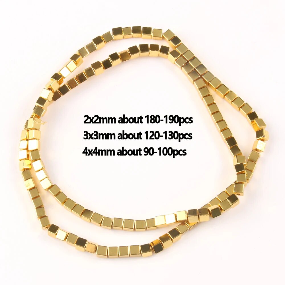 Бусины квадратные 4x4 мм, 18K gold, 90-100 шт