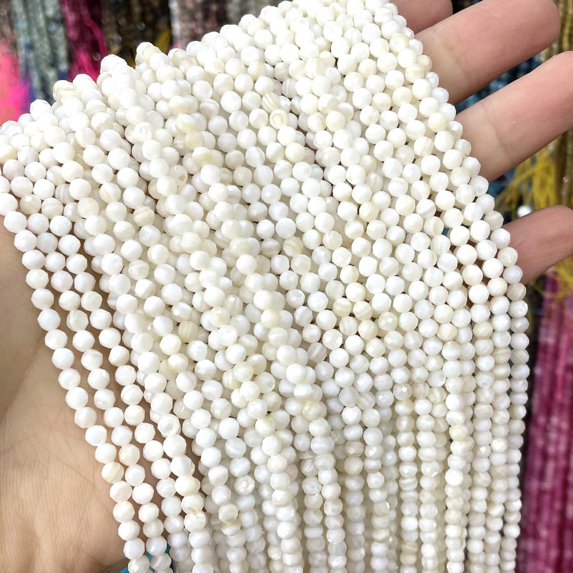 Натуральные граненые бусины SYSRXLR Лабрадорит, Агат, Лазурит, Белый, 2mm 170pcs beads, White shell