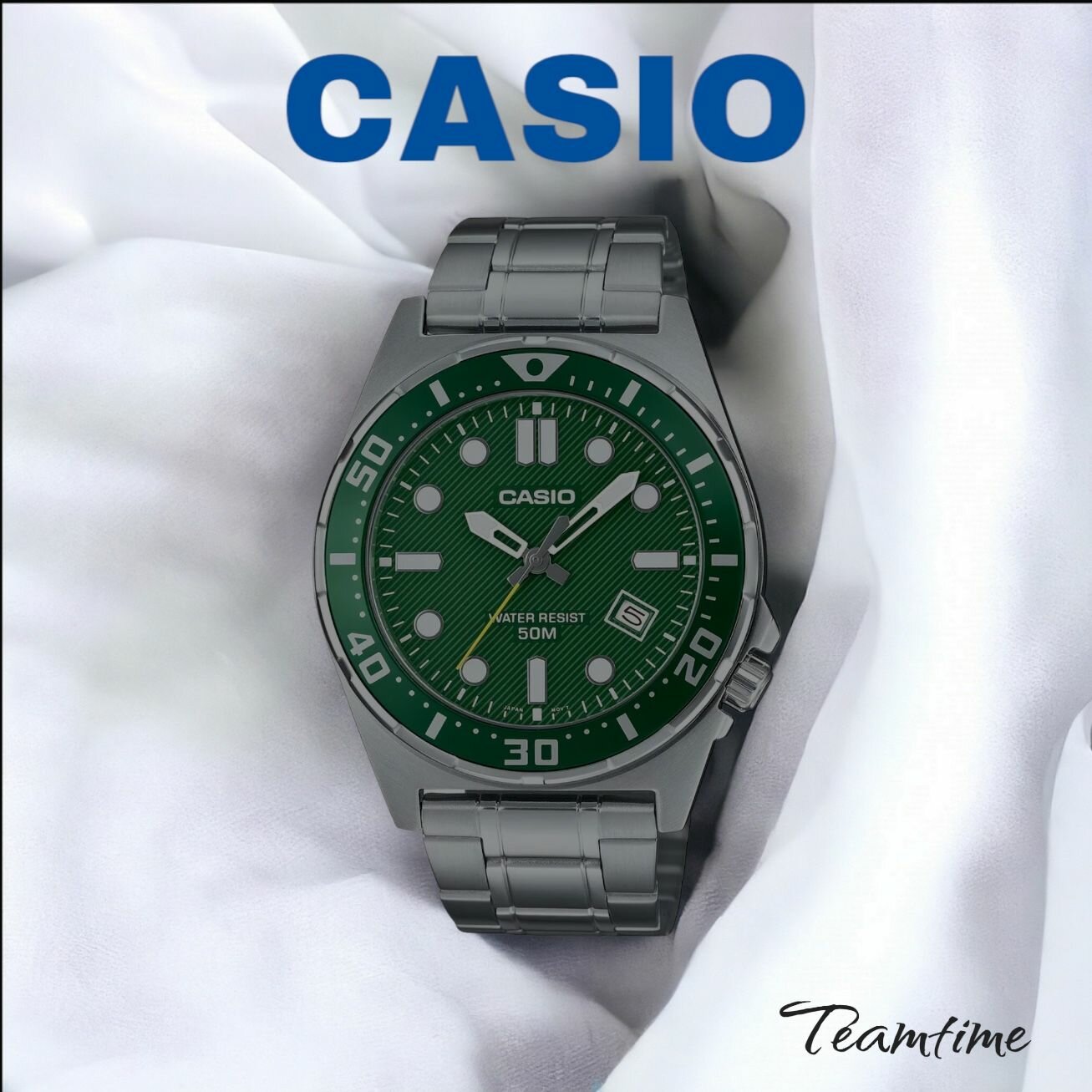 Наручные часы CASIO, серебряный, зеленый — фото 1