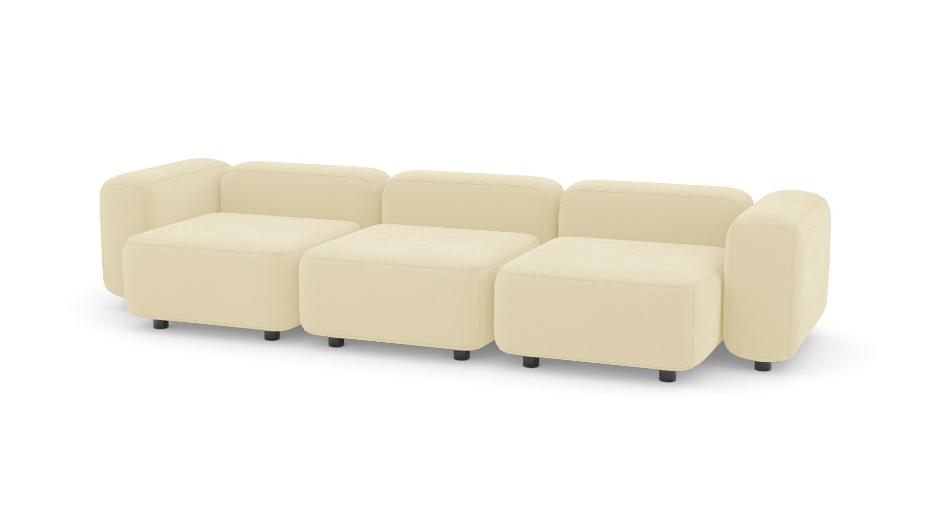 Диван Баббл трехсекционный Vivaldi 03 NEW 315x116x62 см, светло-бежевый Велюр, нераскладной Фиеста