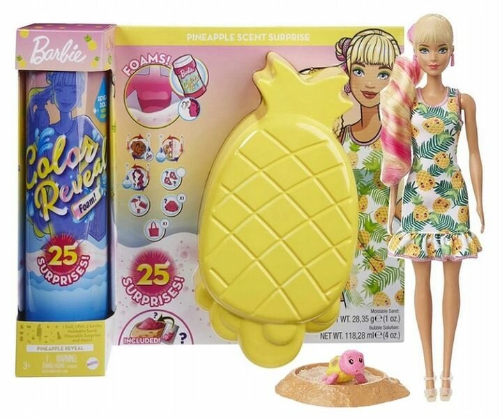 Кукла Barbie Mattel Color Reveal - Кукла с животным из пены с ароматом ананаса - Барби GTN17