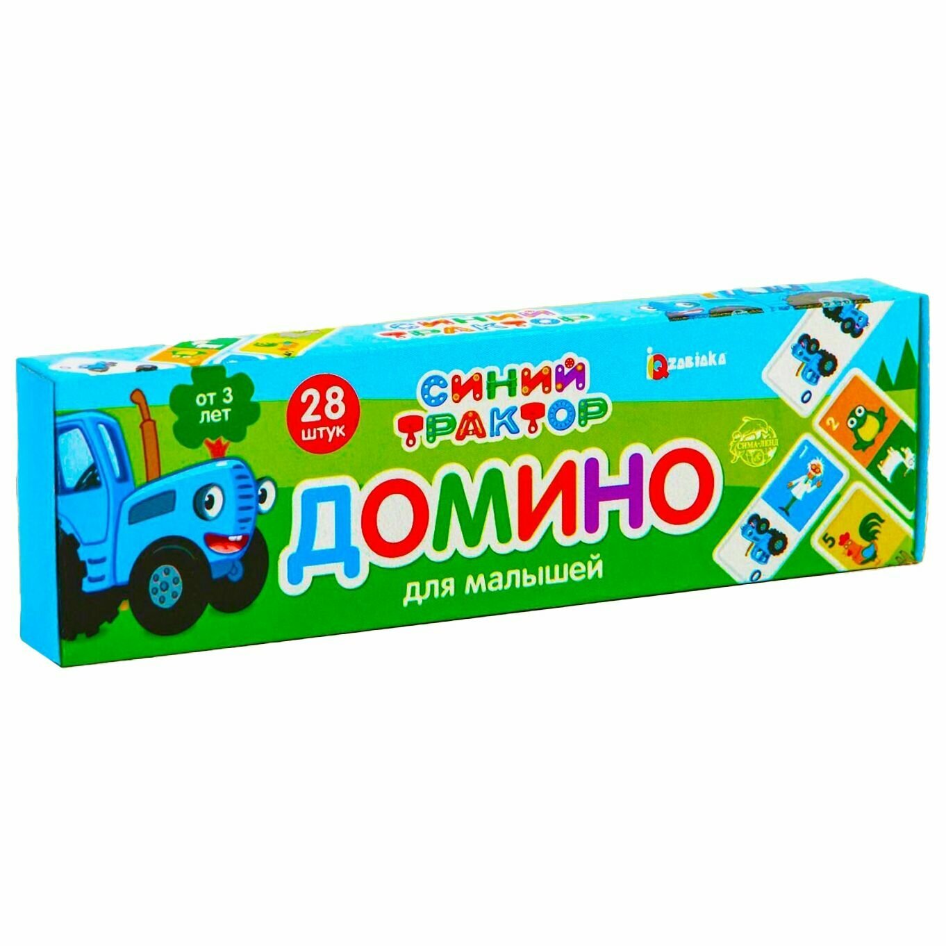 Детское домино "Синий трактор", развивающая настольная игра-головоломка для малышей, учим цифры, 28 карточек-фишек с картинками