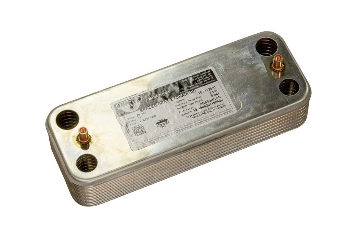 Zilmet 20аяный теплообменник ZВ207-20P, соединение o-ring(166mm), р-ры: 207x77 mm; рабочее давление: А-В 8 бар, С-D 3 бара, t = -10 +120 C, (Италия) 17B2072006