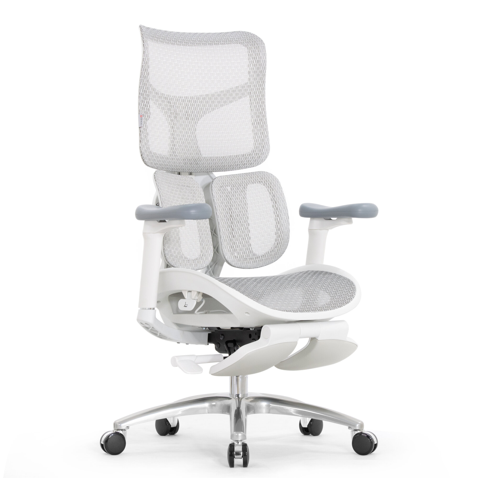 Кресло с подножкой SIHOO Doro S100 (разделенный поясничный упор, сетка, белый, серый)
