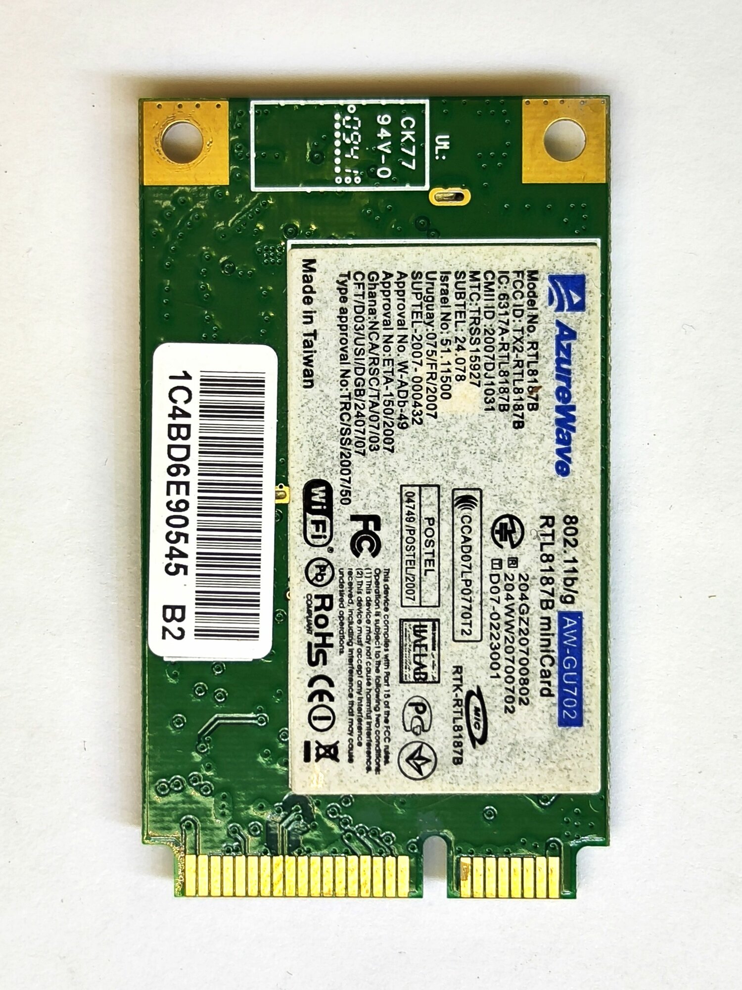 Сетевой модуль Wi-Fi адатер для интернета WiFi сетевая карта mini PCI-E Azureware rtl8187b aw-gu702 для ноутбука