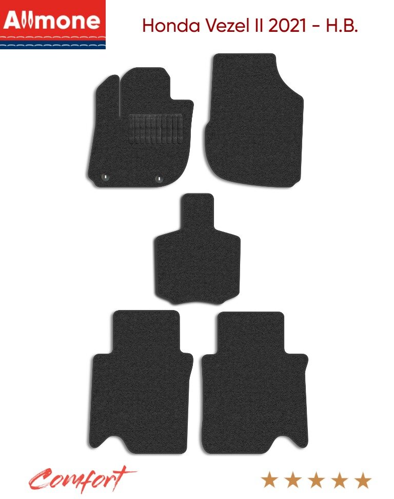 Текстильные коврики для Honda Vezel 2 (RV) 2021 - Н. В, темно-серые, Allmone, Комфорт, в салон, 5шт / Хонда