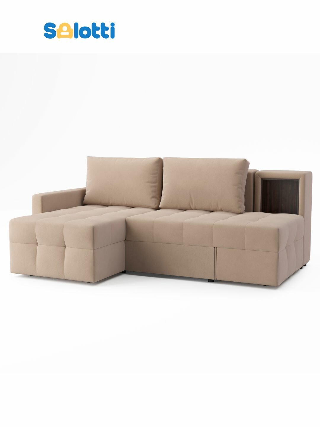 Диван-кровать угловой левый, раскладной Salotti Кельн, велюр Ultra beige, бежевый